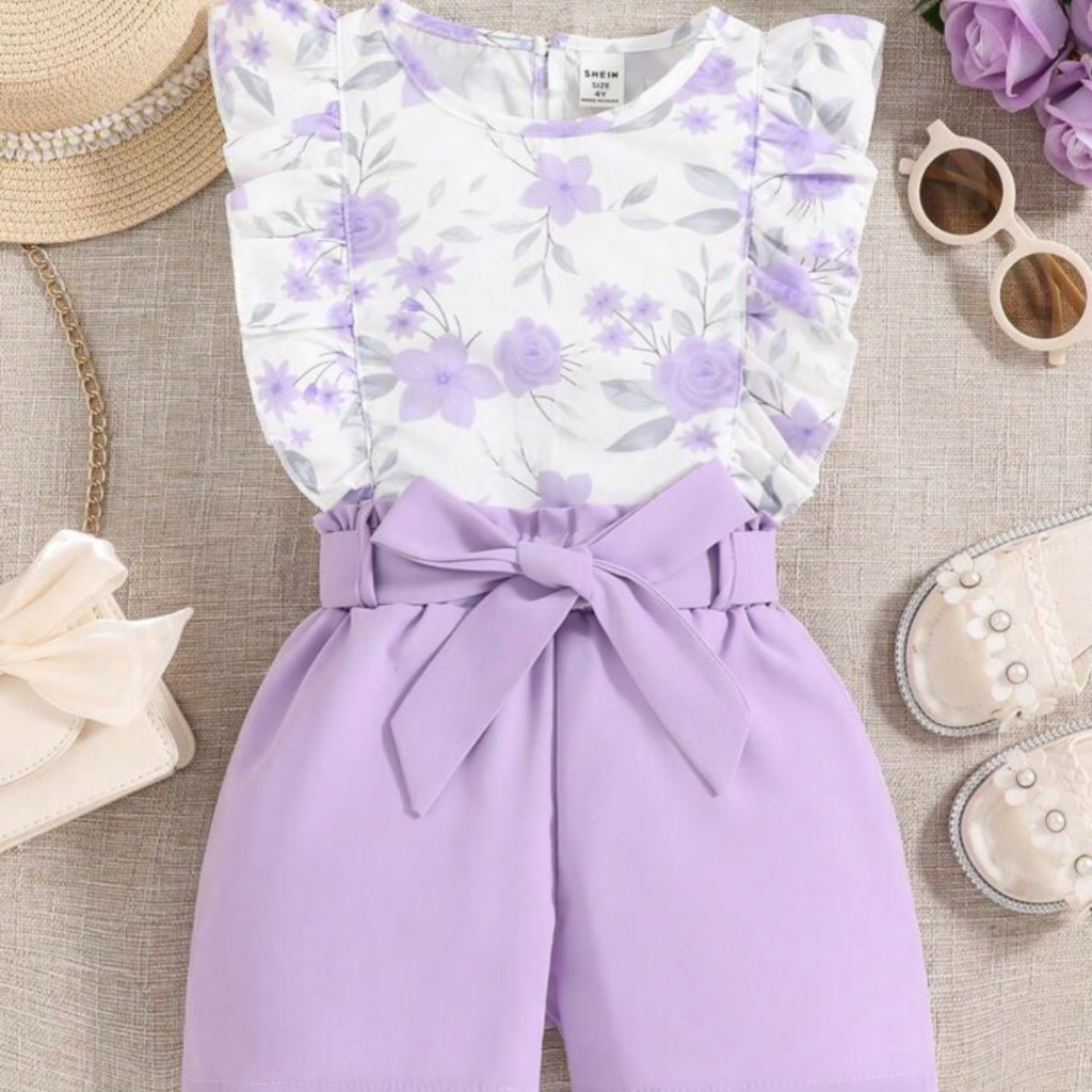 CONJUNTO BLUSA ESTAMPADA Y SHORT LILA CON CINTO T 7 AÑOS – Suricatas ...