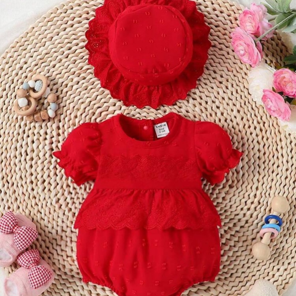 BODY ROJO BRODERIE CON GORRITO T 0-3 MESES – Suricatas Tienda Infantil